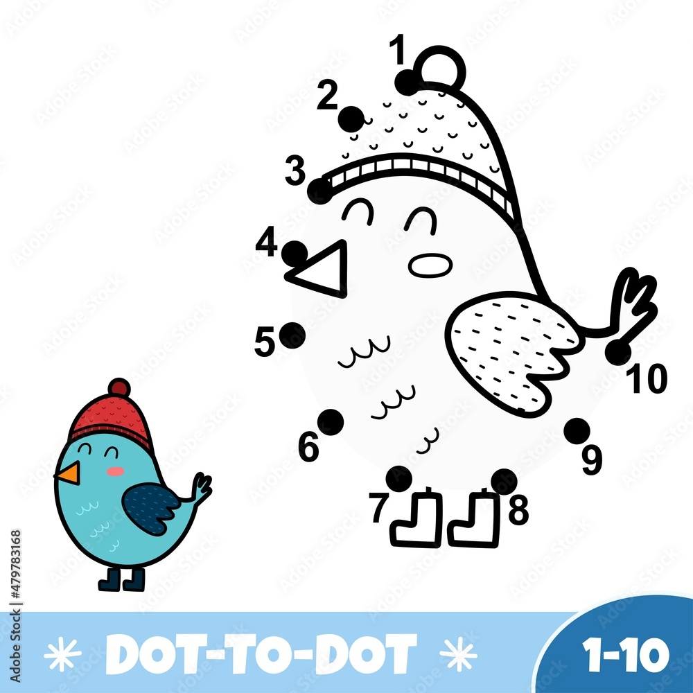 Dot to dot 1-10 easy game for kids with a cute bird. Connect dots numbers activity page for ...