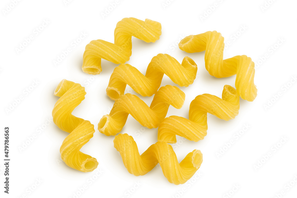 raw pasta cavatappi isolated on white background with clipping path and ...