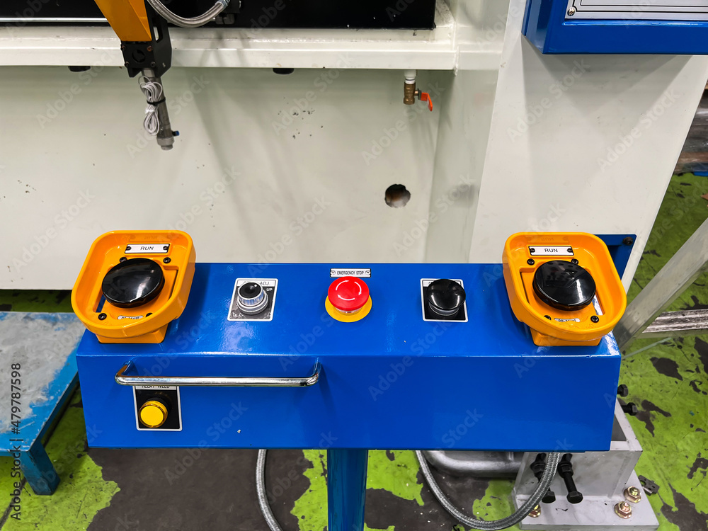 Start button on control box press machine Stock Photo | Adobe Stock