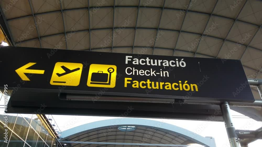 Check-in sign logo in airport - travel by plane Stock Video | Adobe Stock