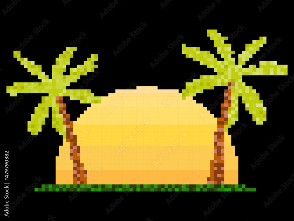 Pixel art palm trees at sunrise in 80s style. 8-bit sun synthwave and ...