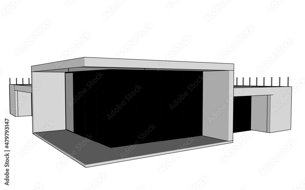 Modern flat roof house or commercial building in drawing style ...