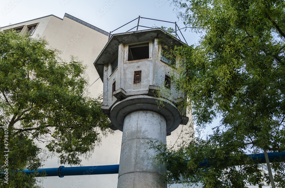Berlin Wall watchtower BT-6 near Potsdamer Platz. The GDR Grenzwachturm ...