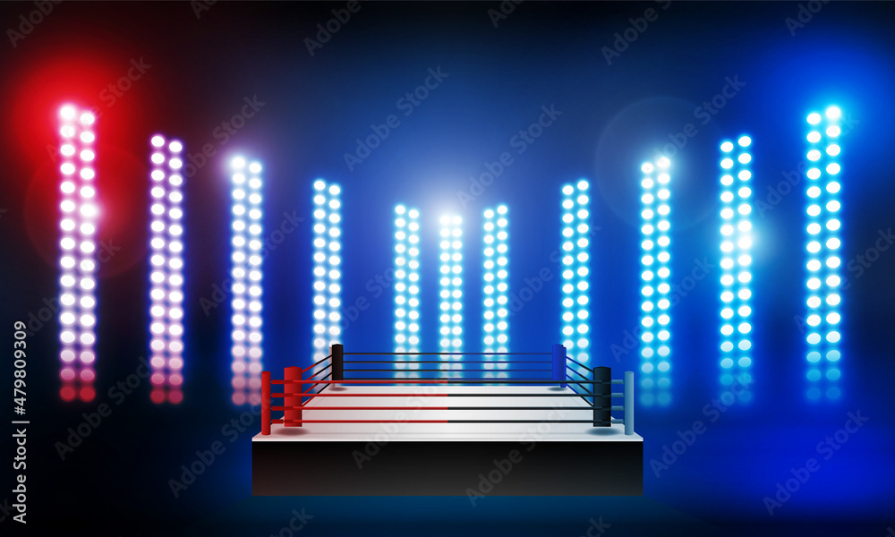 Boxing ring arena and spotlight floodlights vector design. Stock Vector ...