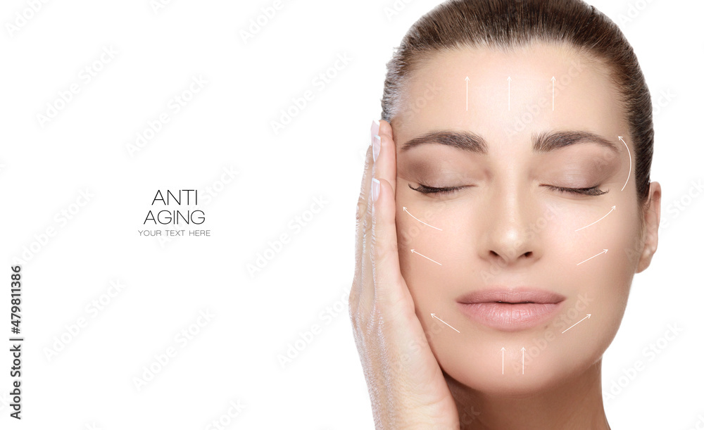 Facelift and Anti Aging Concept. Beauty Face Spa Woman with Lifting Up ...