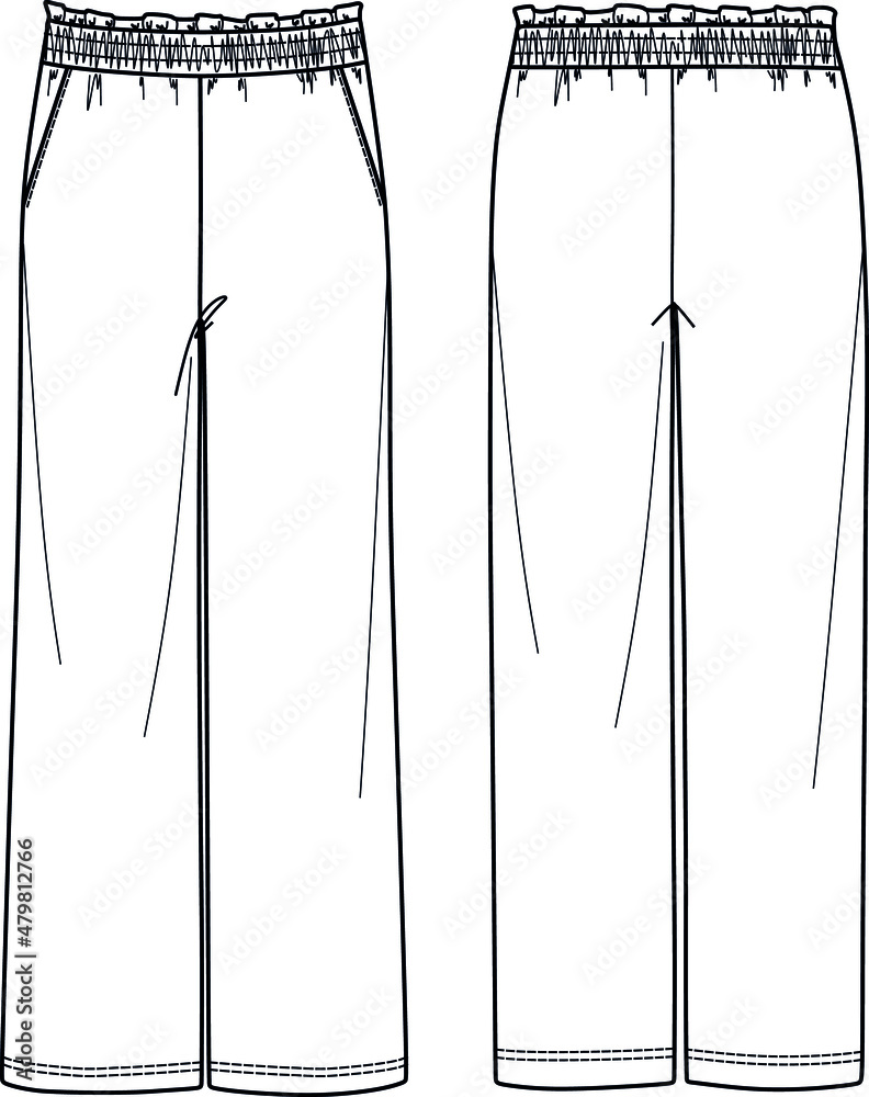Vector wide leg pants technical drawing, loungewear paper bag pants ...