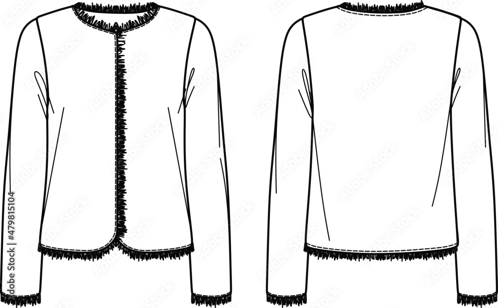 Vecteur Stock Vector long sleeved boucle jacket fashion CAD, woman ...