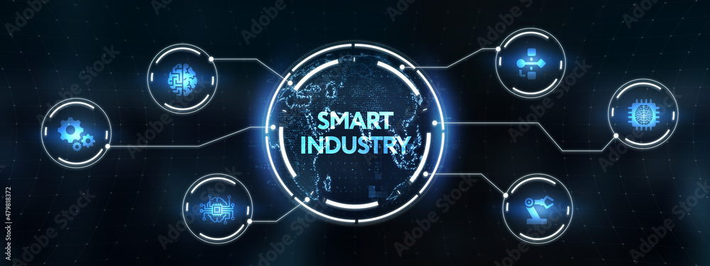 Smart industry 4.0 manufacturing technology concept. 3d illustration ...
