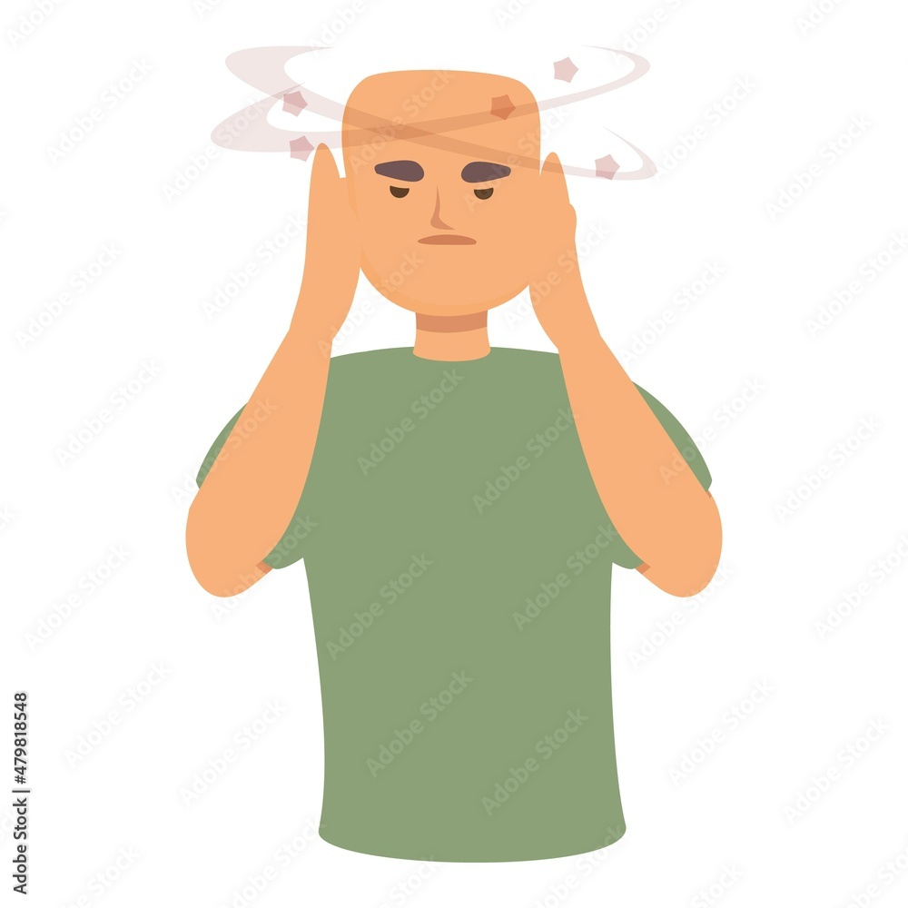Patient headache icon cartoon vector. Brain sick. Pain dizziness Stock ...