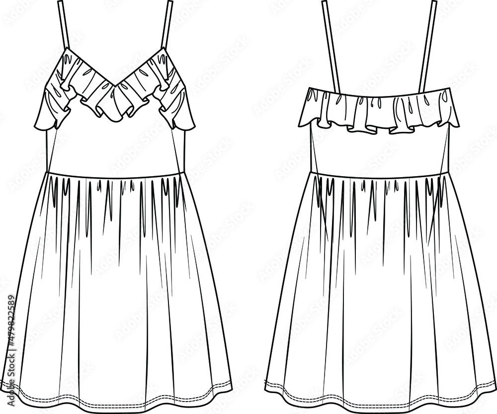 Vector summer mini dress fashion CAD, woman short dress with shoulder ...