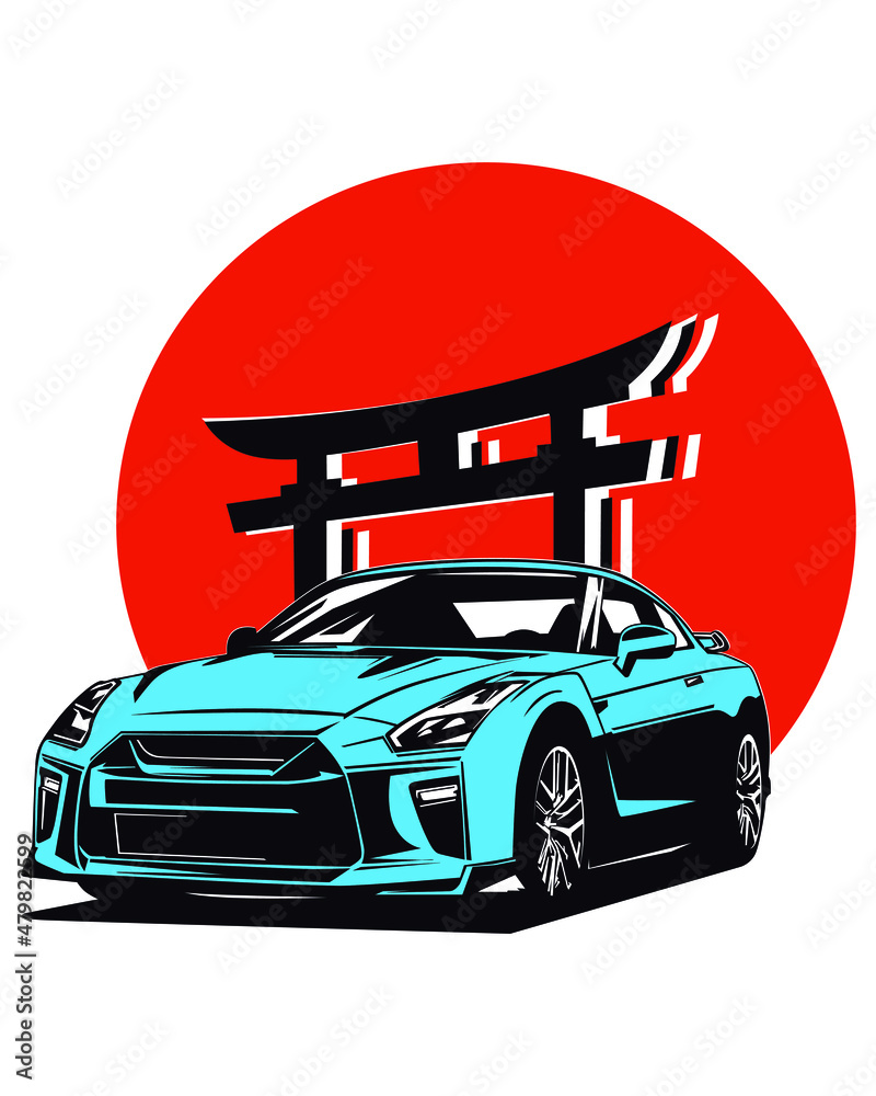 Classic vintage retro legendary Japanese sports cars with Torii Gate on ...