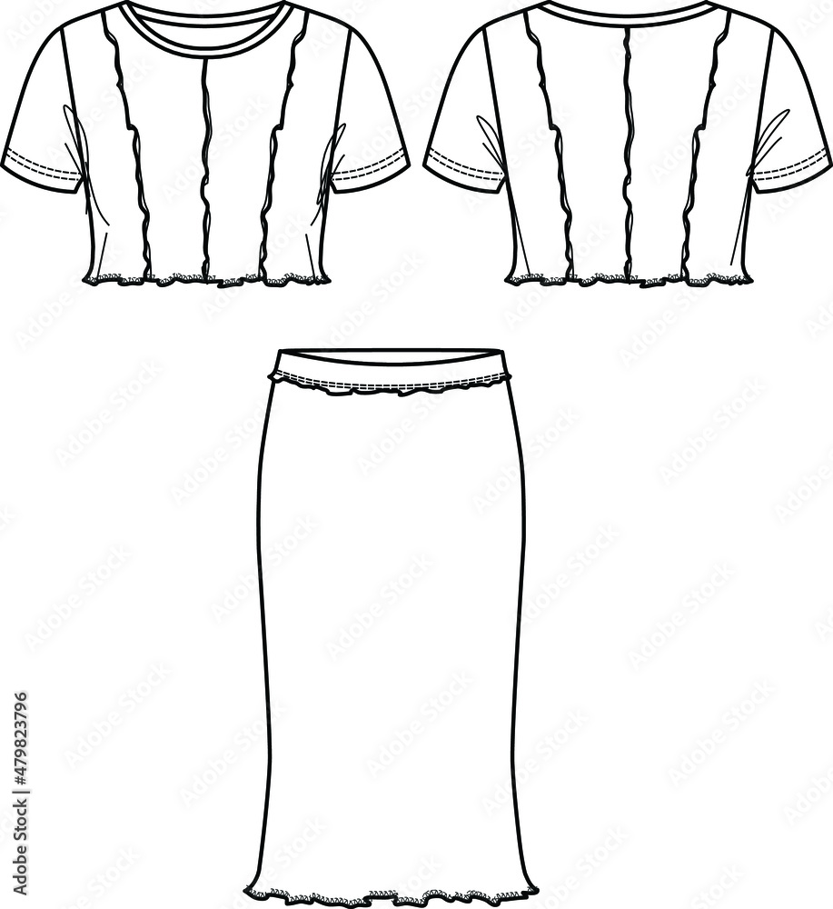 Vector short sleeved t-shirt fashion CAD, trendy woman midi slim fit ...