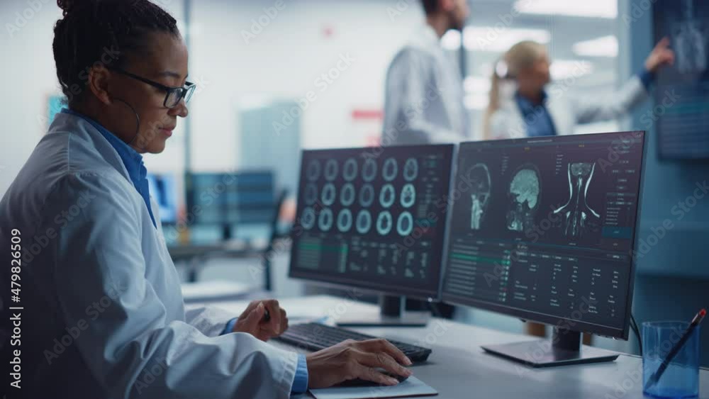 Medical Hospital Research Lab: Black Female Neuroscientist Using ...