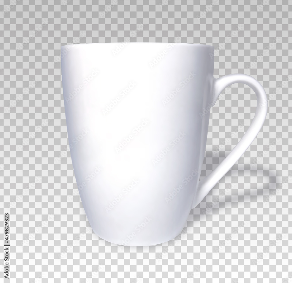 White mug. Cup coffee isolated on transparent background. Mockup side ...