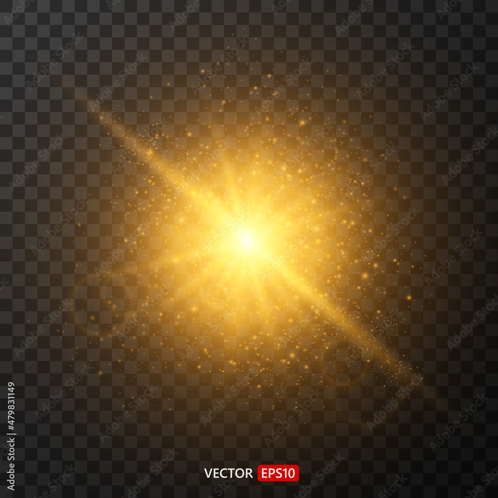 Shining star, the sun particles and sparks with a highlight effect ...