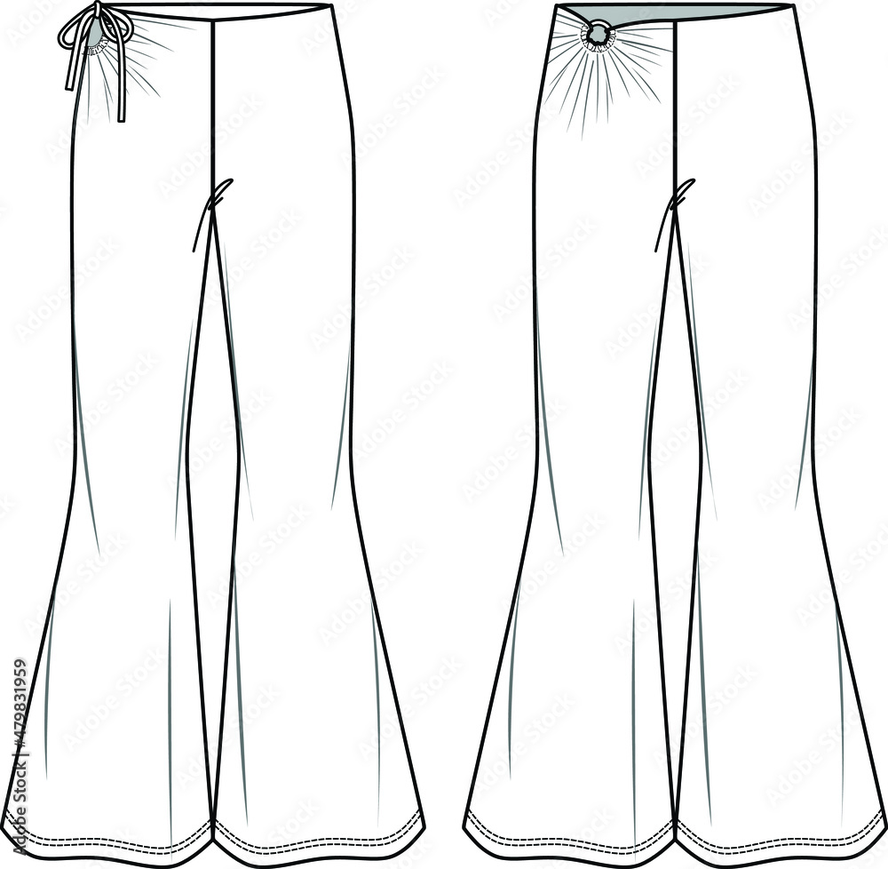 Vector flare pants for ladies fashion CAD, sketch template, woman ...