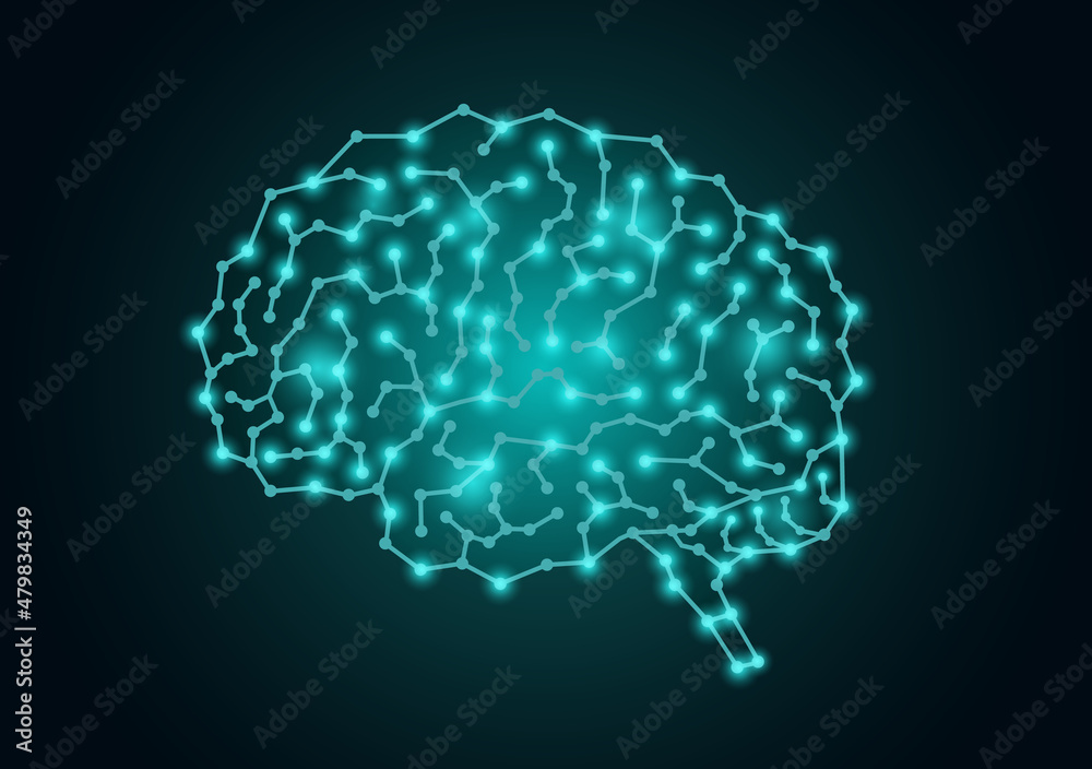 Brain shape with Electric circuit and small cell on a green technology ...