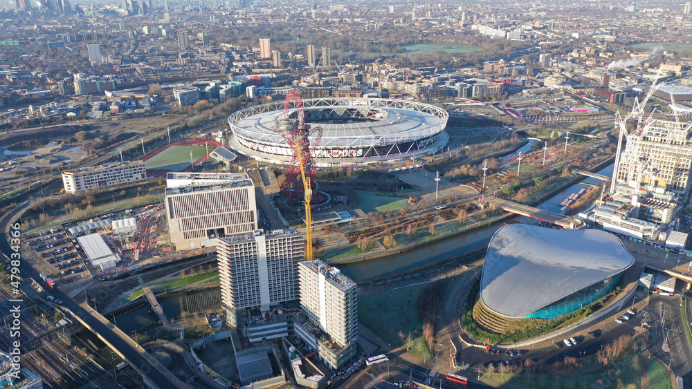 Aerial drone photo of iconic London Stadium in Queen Elisabeth park ...