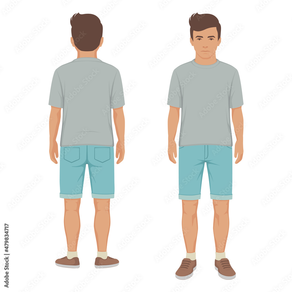 cartoon boy, front side view, kid vector illustration Stock Vector ...
