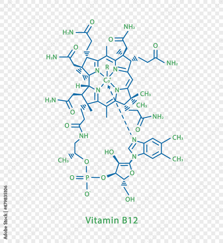 B12 Chemical Structure 3d Image Of Cyanocobalamin Skeletal Formula ...