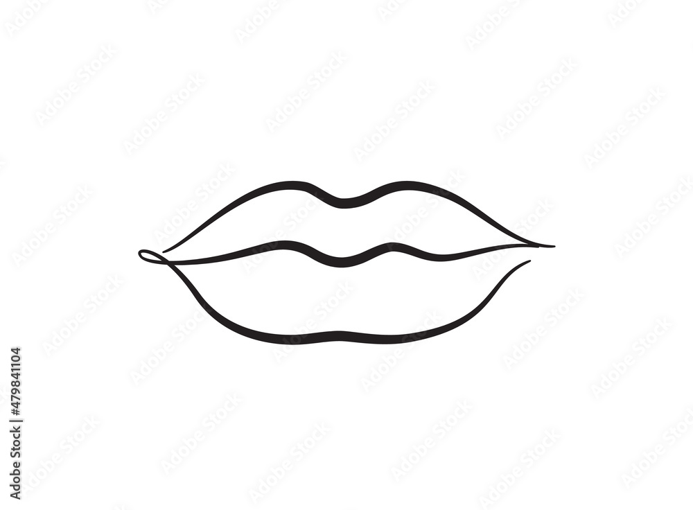 Lips female linear contour. Lips line drawn illustration. Beautiful ...