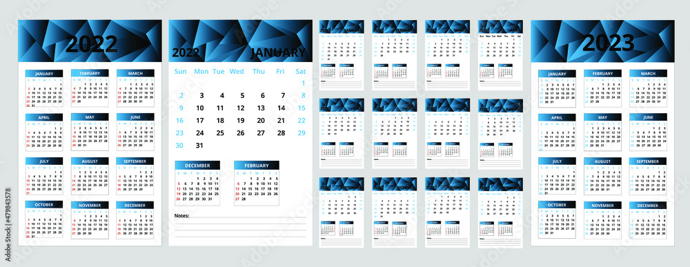 calendar set 2022. 2023 simple wall calendar. template, planner, design ...