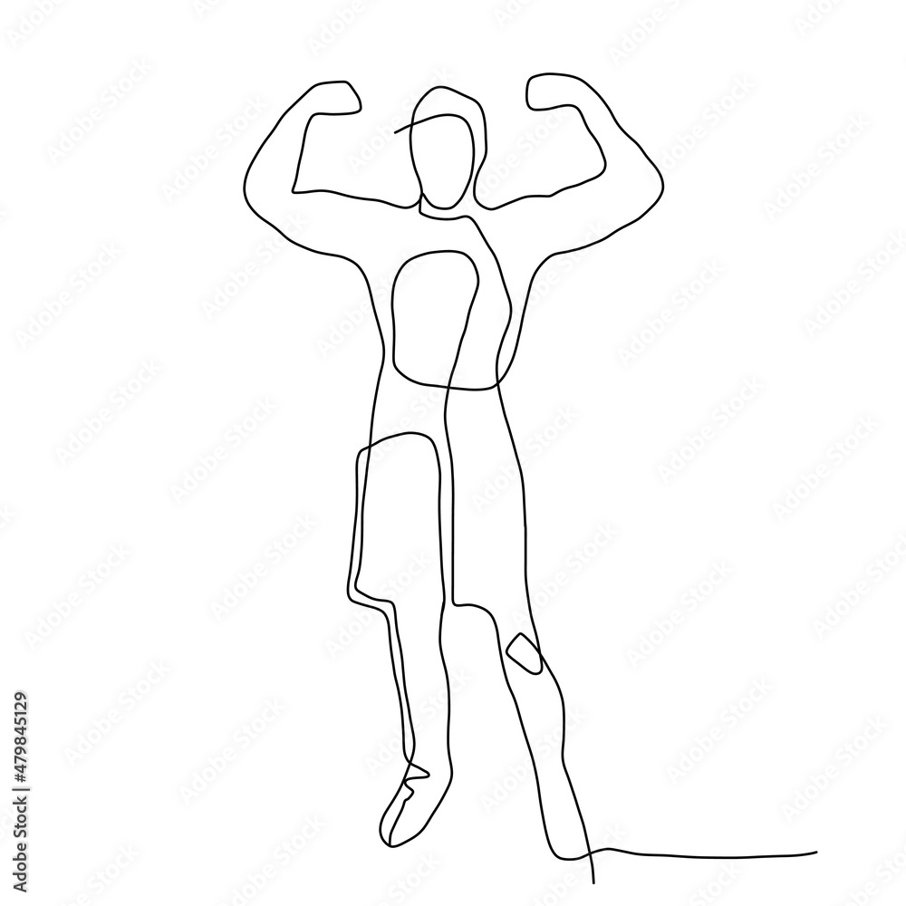 Line art sporty man. Silhouette of a fitness model. Sport, bodybuilding ...