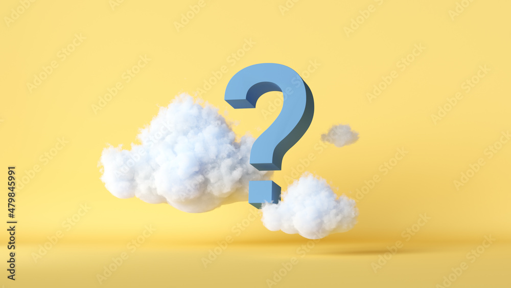 3d render, abstract yellow background with white clouds and blue ...