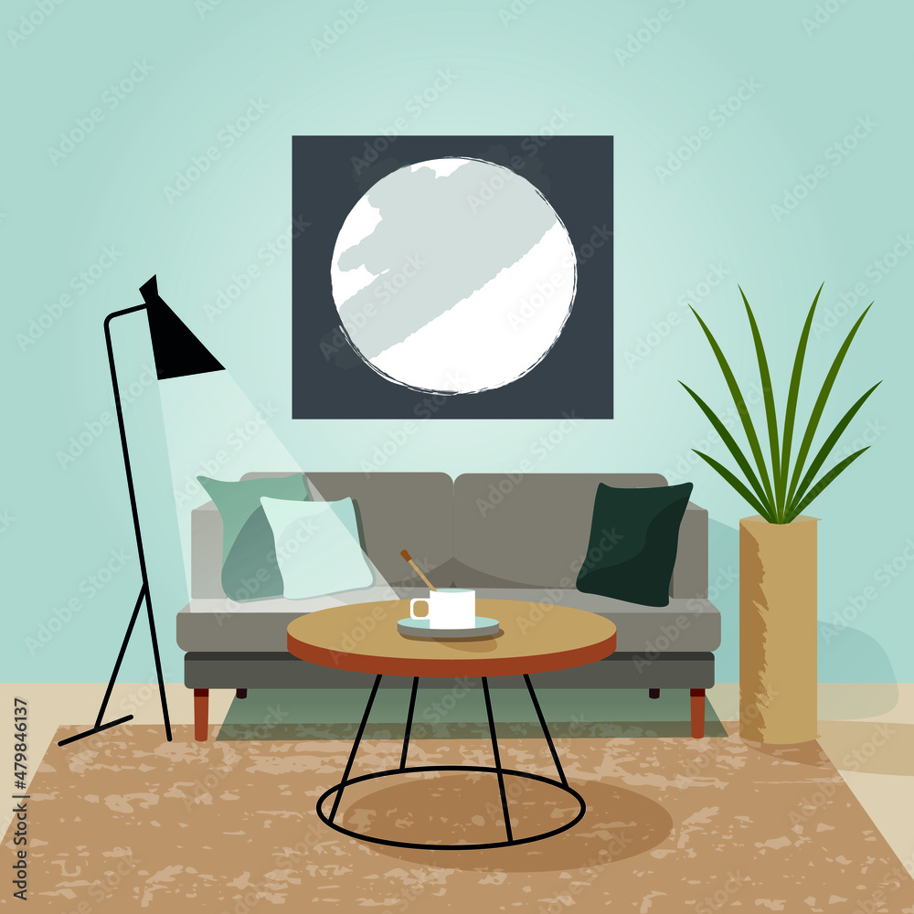 Modern interior design concept illustration. Living room interior with ...