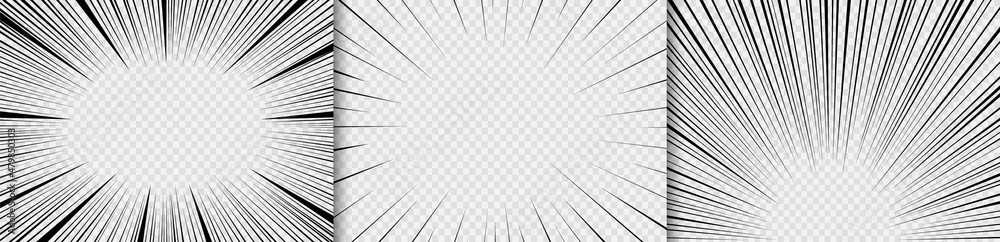 Manga frames with speed flash lines. Set of splash blast zooms ...
