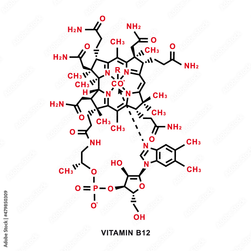 Vitamin B12 chemical formula. Vitamin B12 chemical molecular structure ...
