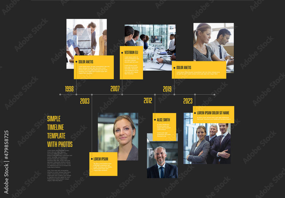 Simple Minimalistic Dark Horizontal Photo Timeline with Yellow Accents ...
