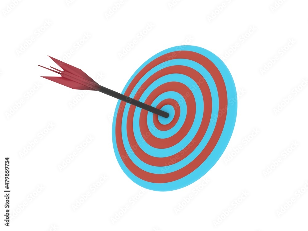 Cartoon red and white target in circles with an arrow stuck into it ...