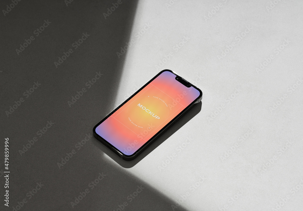 Smartphone on a Gray Background with Shadows Stock Template | Adobe Stock
