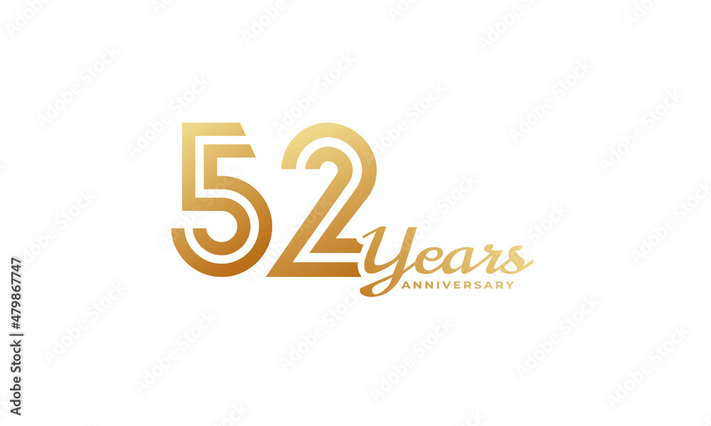 52 Year Anniversary Celebration with Handwriting Golden Color for ...