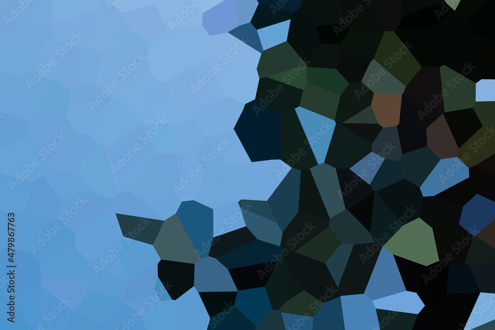 Two parted mosaic. Blue to the left side and dark green and black to ...