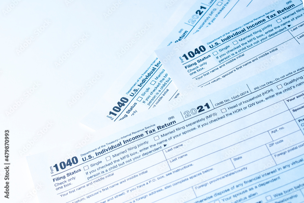 Blank income tax forms. American 1040 Individual Income Tax return form ...