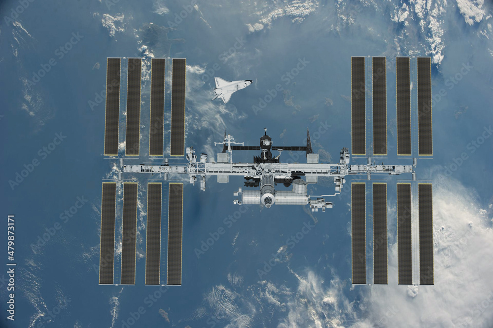 International space station on orbit of the Earth planet. View from ...