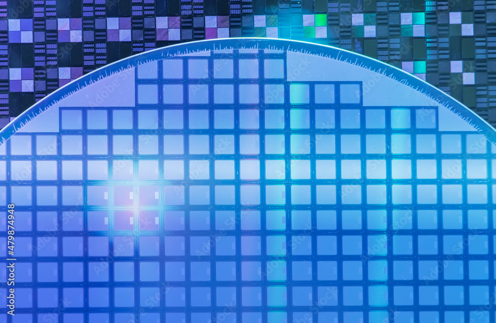 Silicon Wafer with microchips used in electronics for the fabrication ...