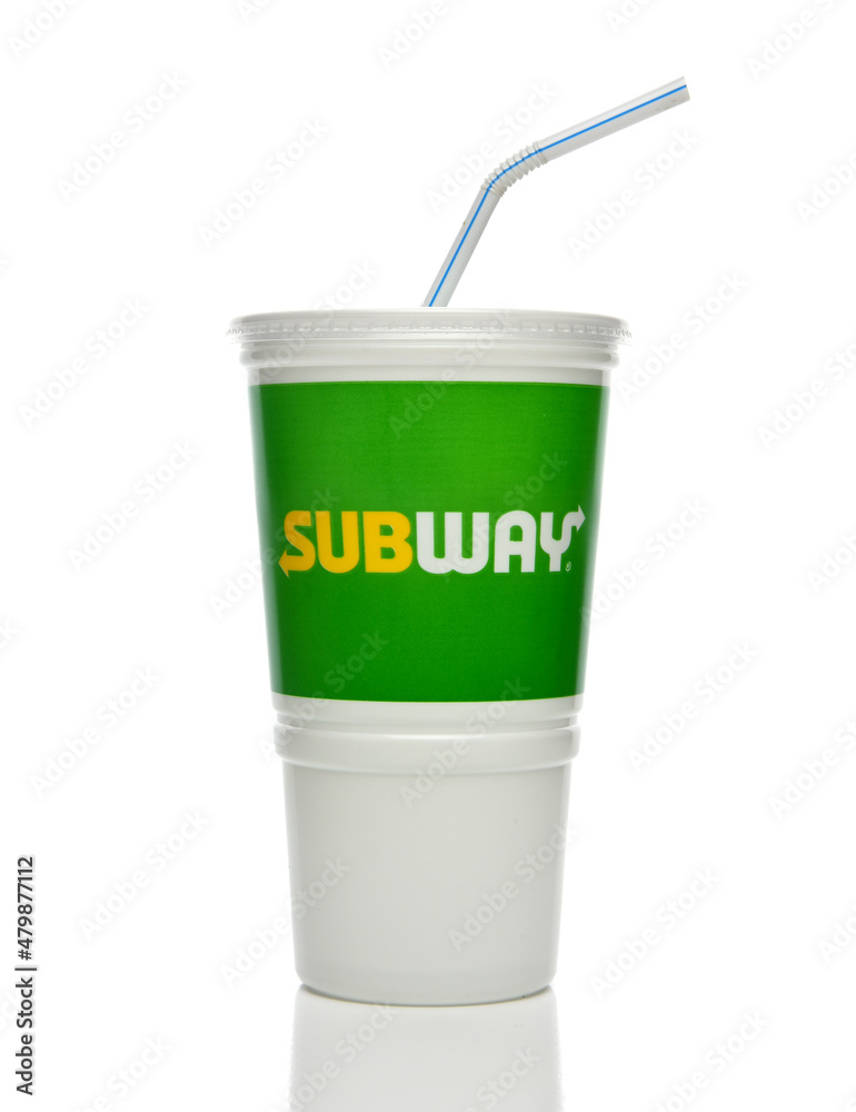 IRIVNE, CALIFORNIA - 11 JAN 2022: A disposable soft drink cup form the ...
