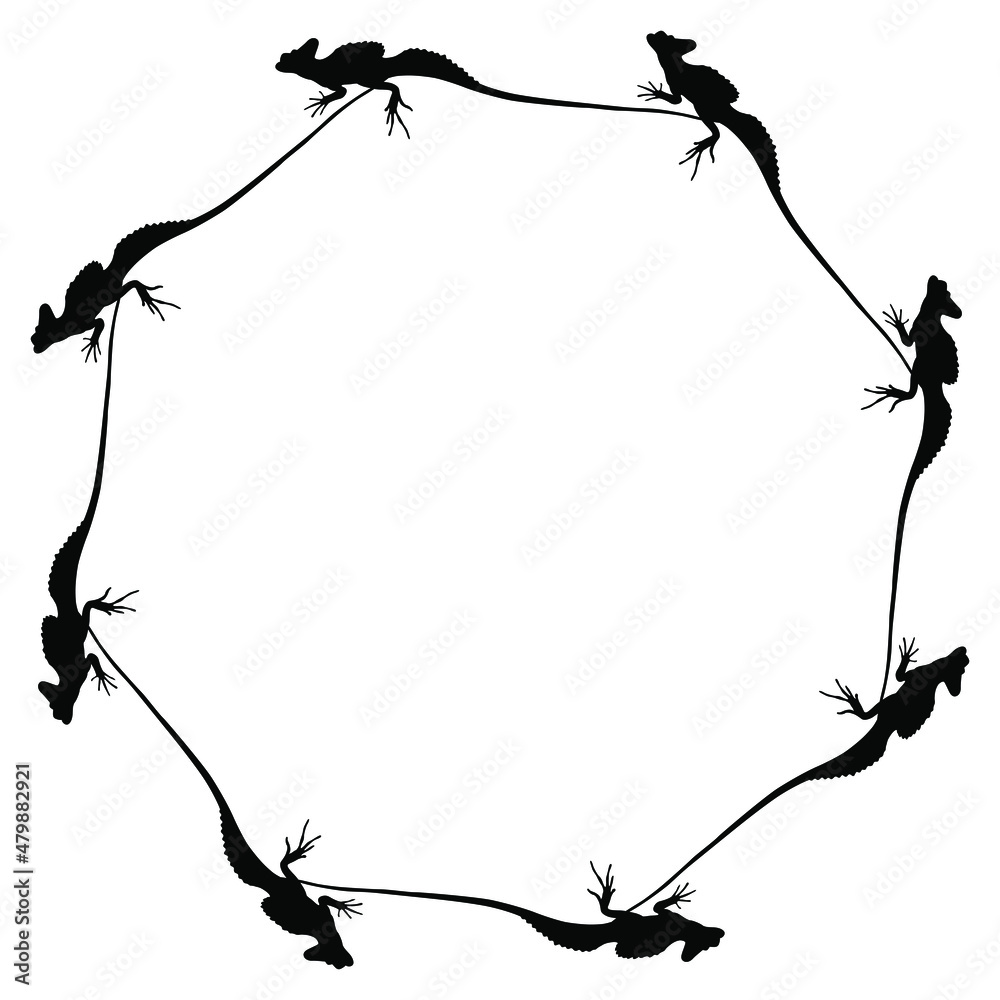 Round animal border with common basilisk lizards. (Basiliscus ...