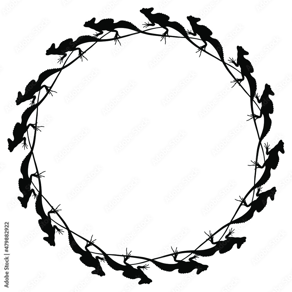 Poster Round animal border with common basilisk lizards – Wall Art ...