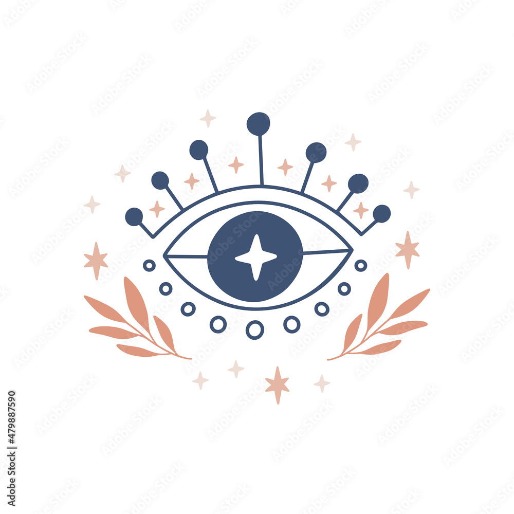 Hand drawn evil eye vector flat illustration. Magic witchcraft third ...