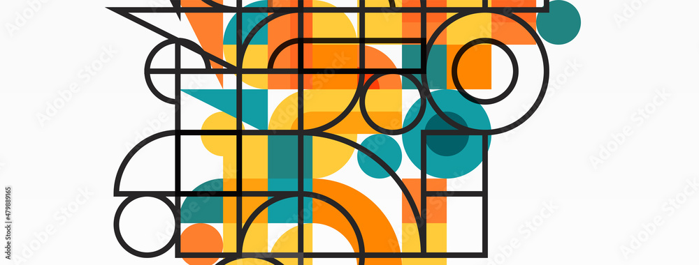 Circle and square geometric background. Round shapes with squares and ...