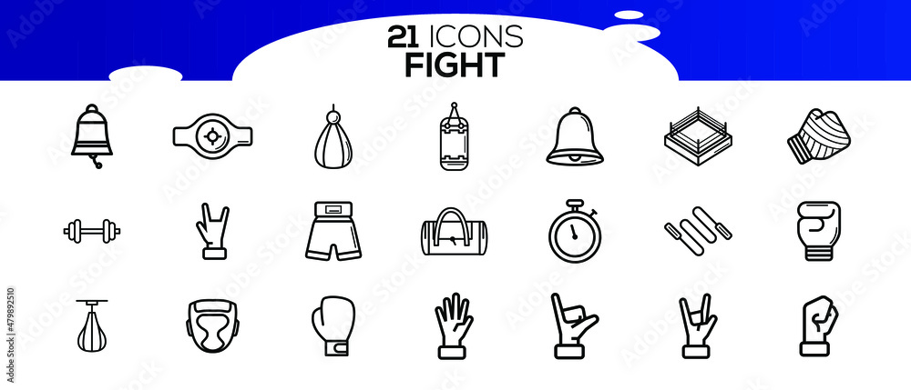 Simple Set of Fight Related Vector Line Icons. Fighting, wrestling ...