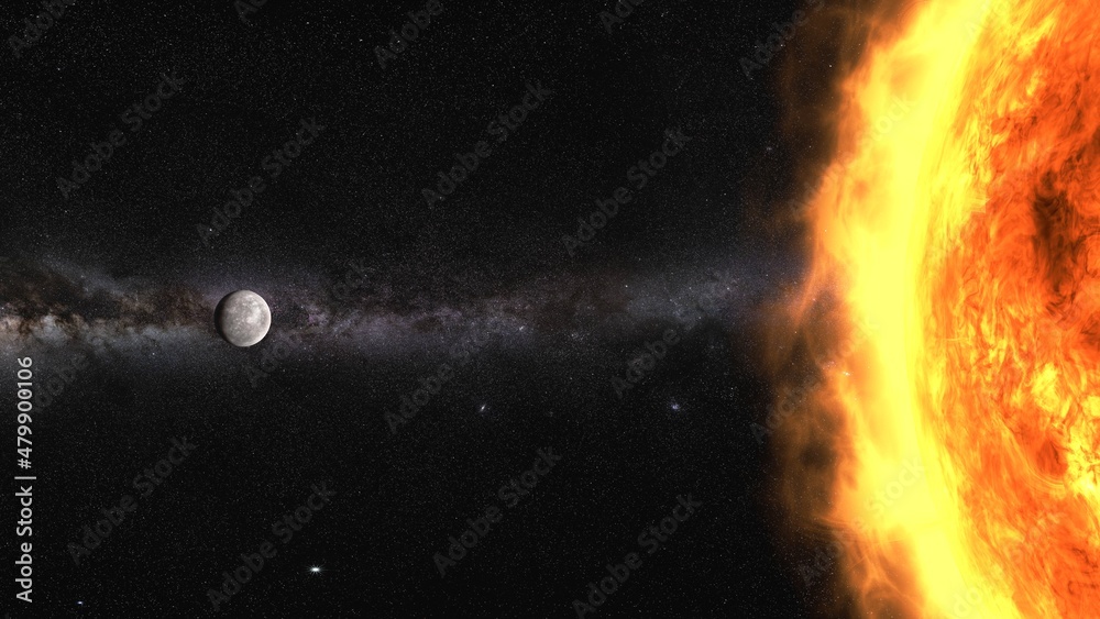 mercury planet around the sun realistic 3d illustration. 8k resolution ...