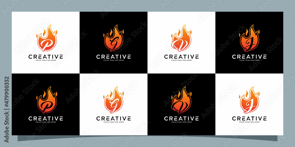 Set of logo Fire monogram logo vector design template Stock Vector ...