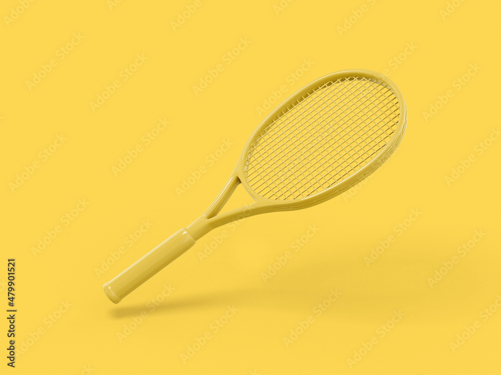 Yellow single color tennis racket on a yellow monochrome background ...