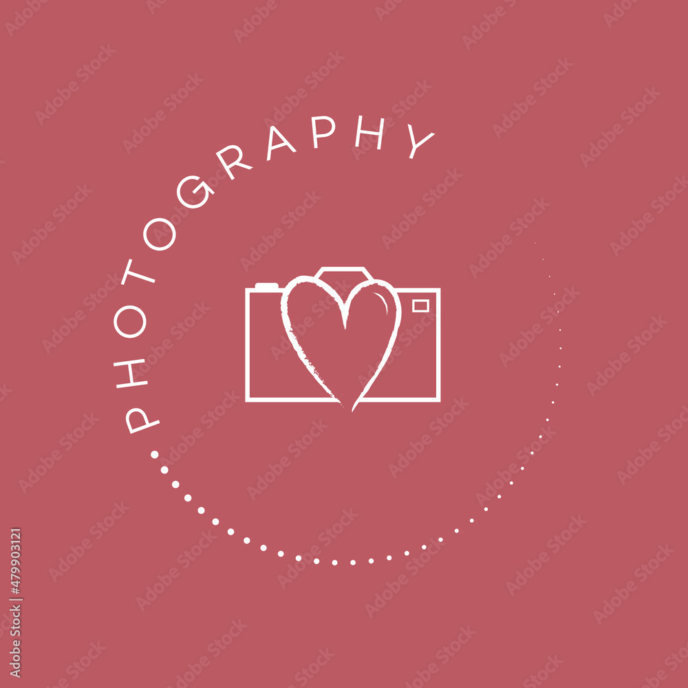 White photography stamp logo on a red coloured background. Wedding ...