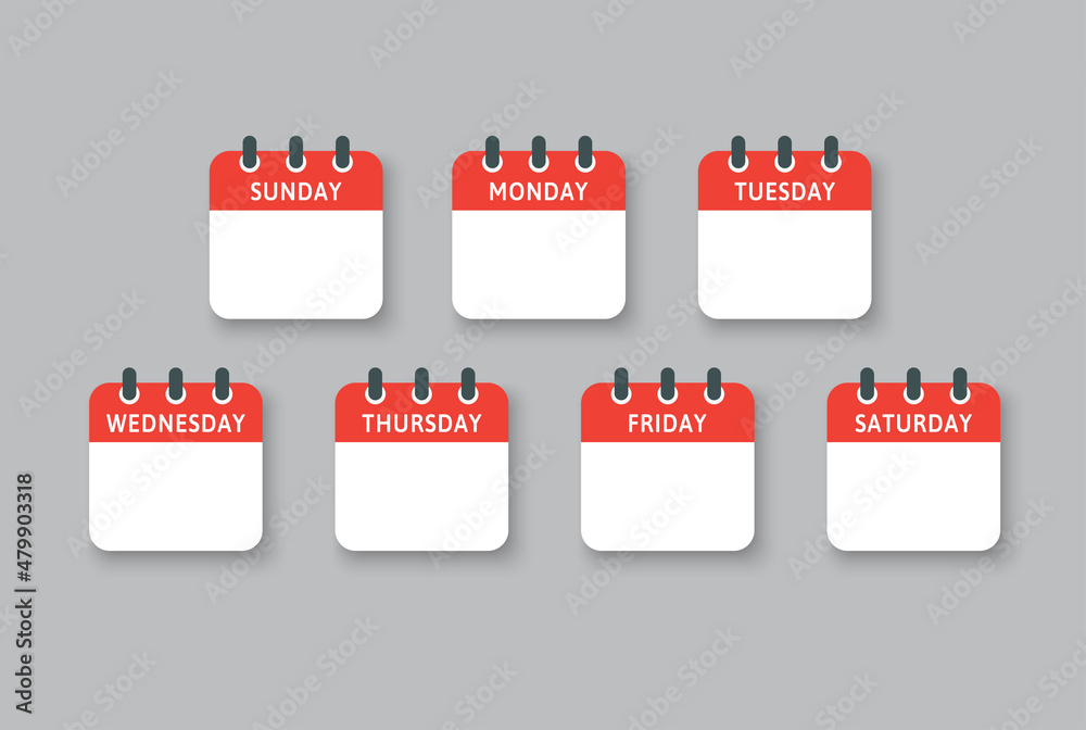 Vector set icon page calendar, days of the week Stock Vector | Adobe Stock
